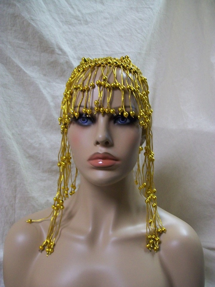 Gold Beaded Cleopatra Costume Headpiece Egyptian Nile Queen Gypsy ...