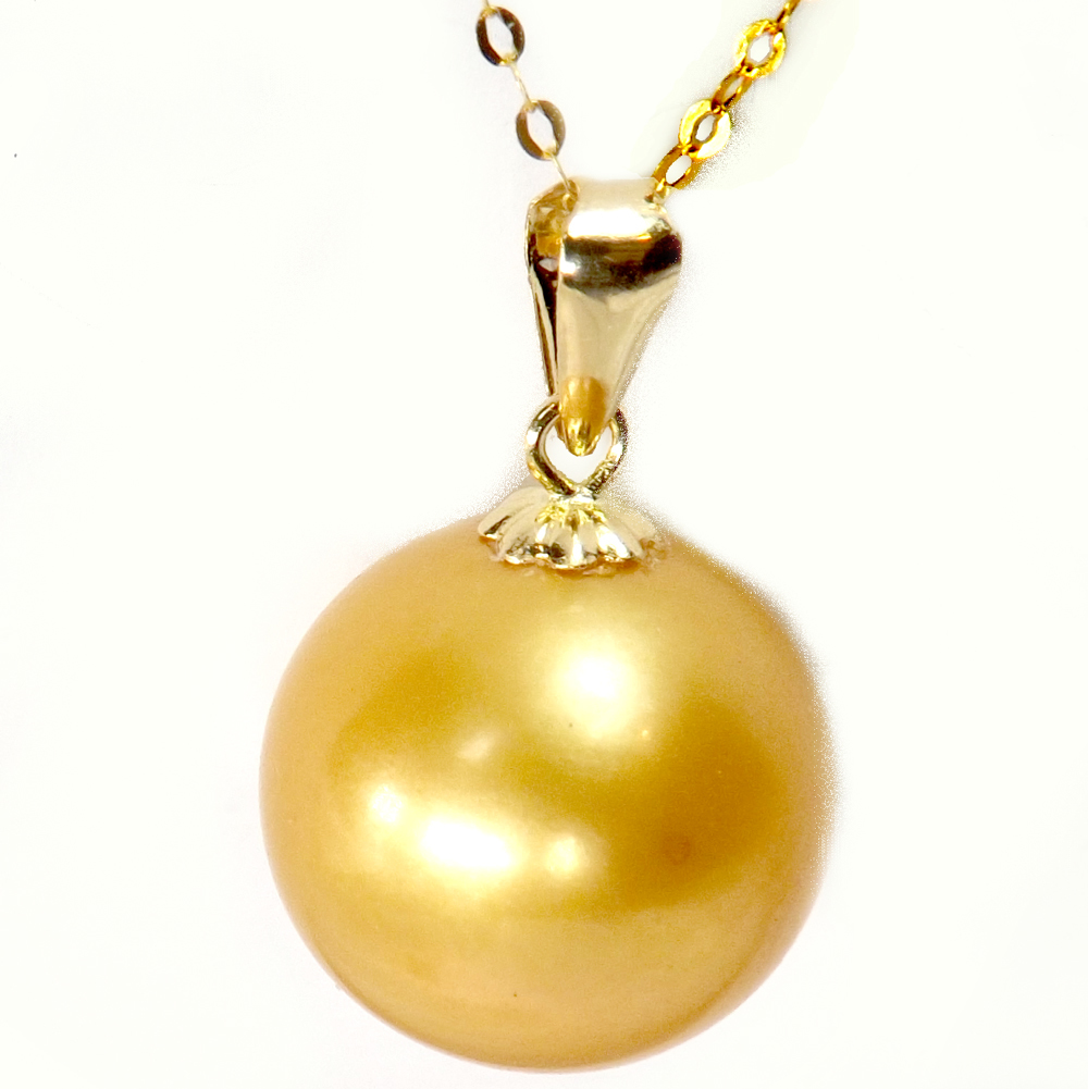 10-17mm Huge Golden Truly Round Edison Pearl Pendant 18K Yellow Gold ...