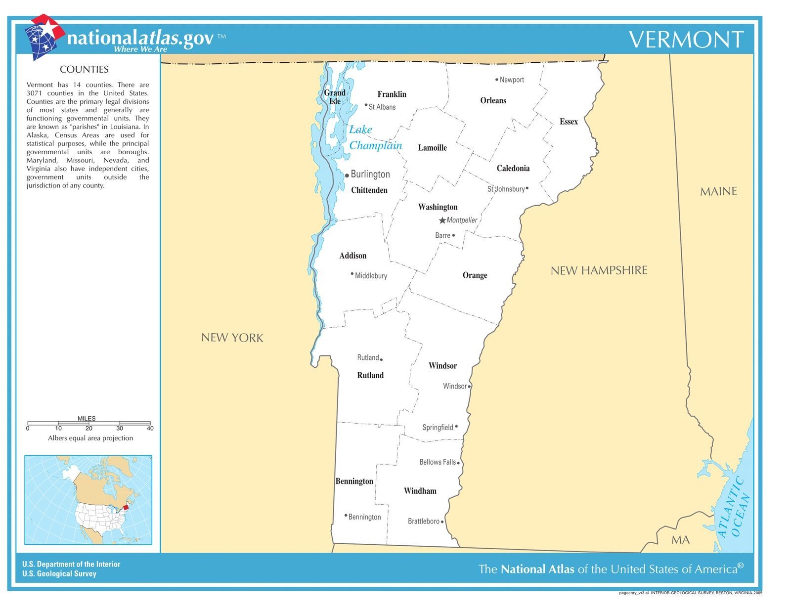 Vermont State Counties w/Cities Laminated Wall Map - Maps & Atlases