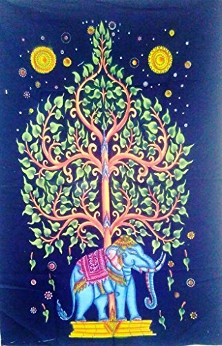Hand Painted Tree of Life Tapestry, Elephant Poster, Hippie Wall ...
