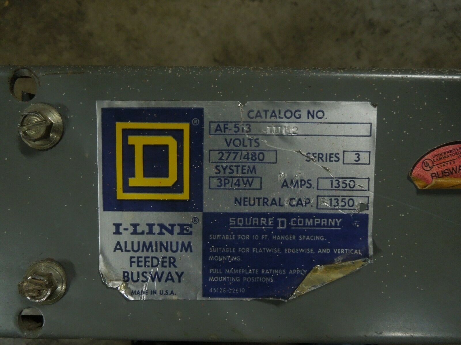 Square D AF-513-LFM12 I-Line Aluminum Feeder Busway 1350A 3ph 4W ...