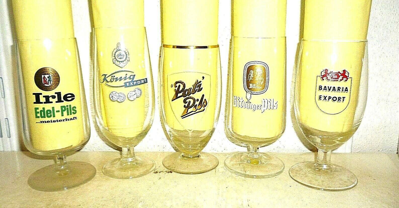 5 Irle Konig Patz Bitburger Bavaria German Beer Glasses - Germany