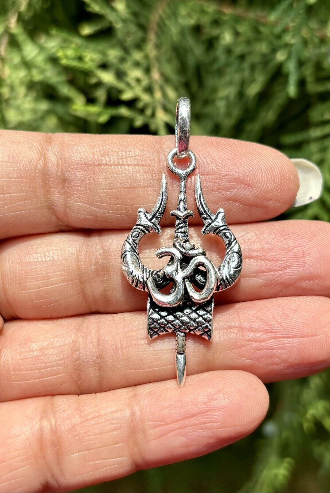 925 Plata Hindú Religioso Shivas Trishul Tridente Om Colgante, Templo ...