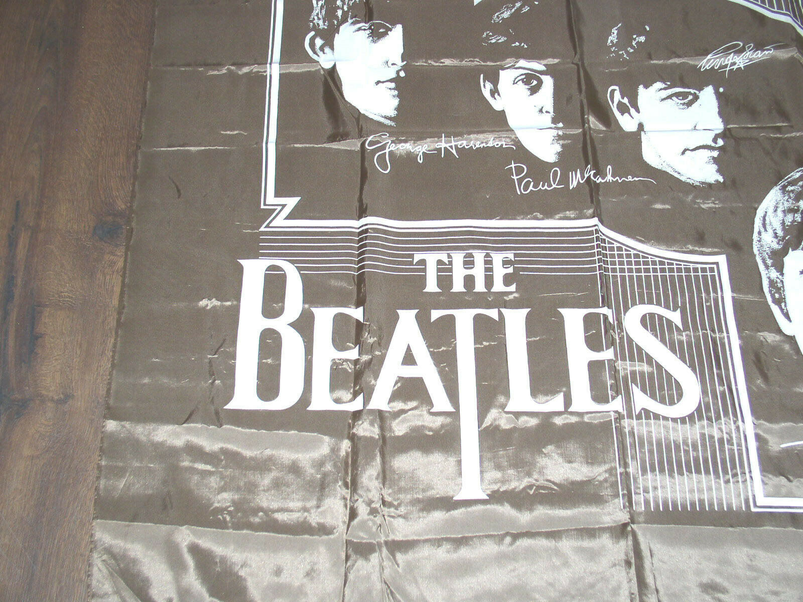 The Beatles Wall Hanging Scarf Vintage 1960's White On Brown - Other