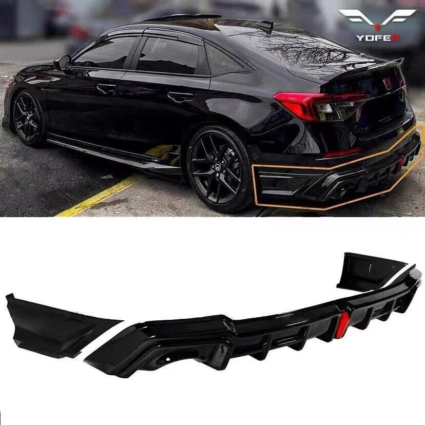 2022-2024 HONDA CIVIC SEDAN YOFER V2 GLOSS BLACK LED REAR DIFFUSER ...