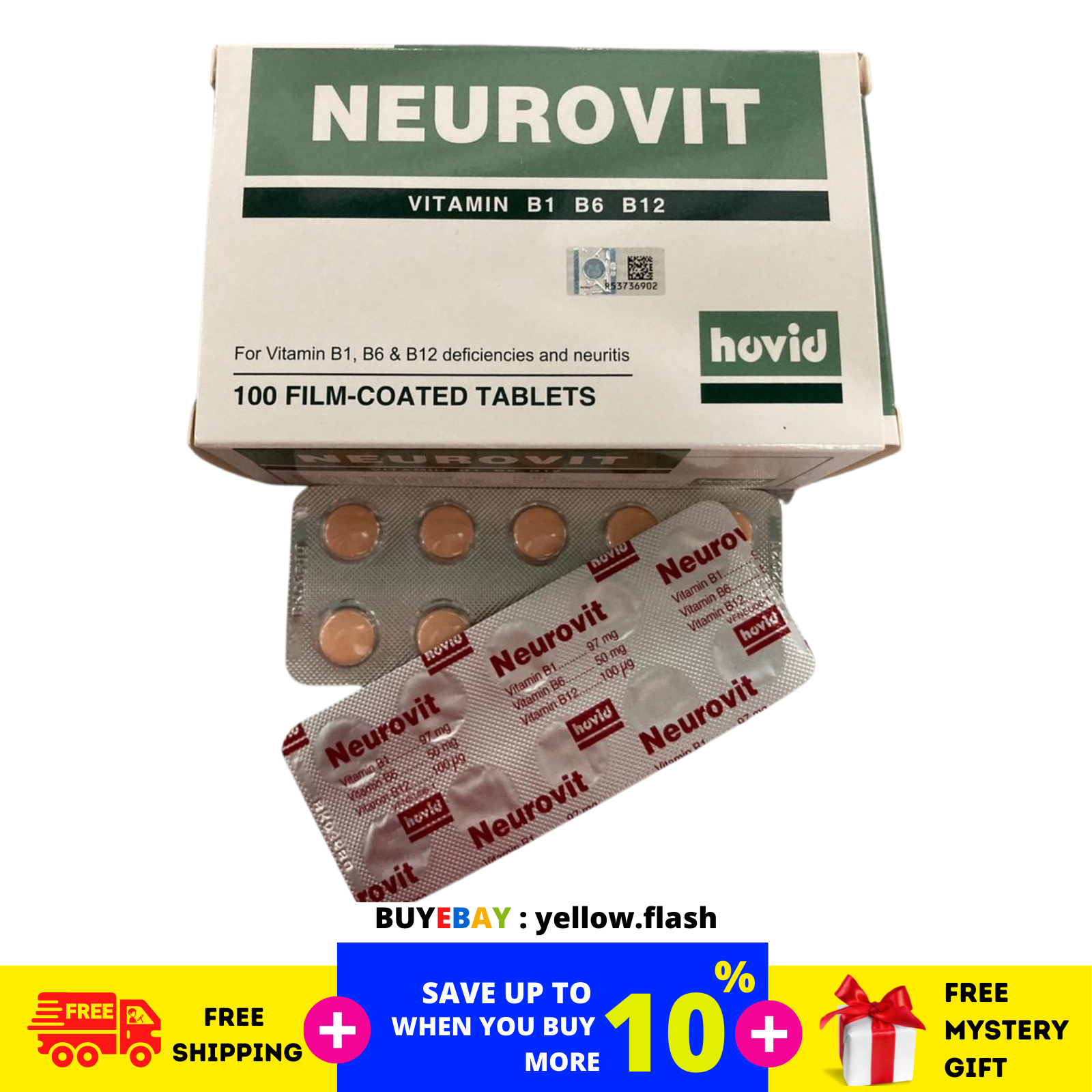 100 tabletas Neurovit Vitamina B1, B6 y B12 para entumecimiento ...