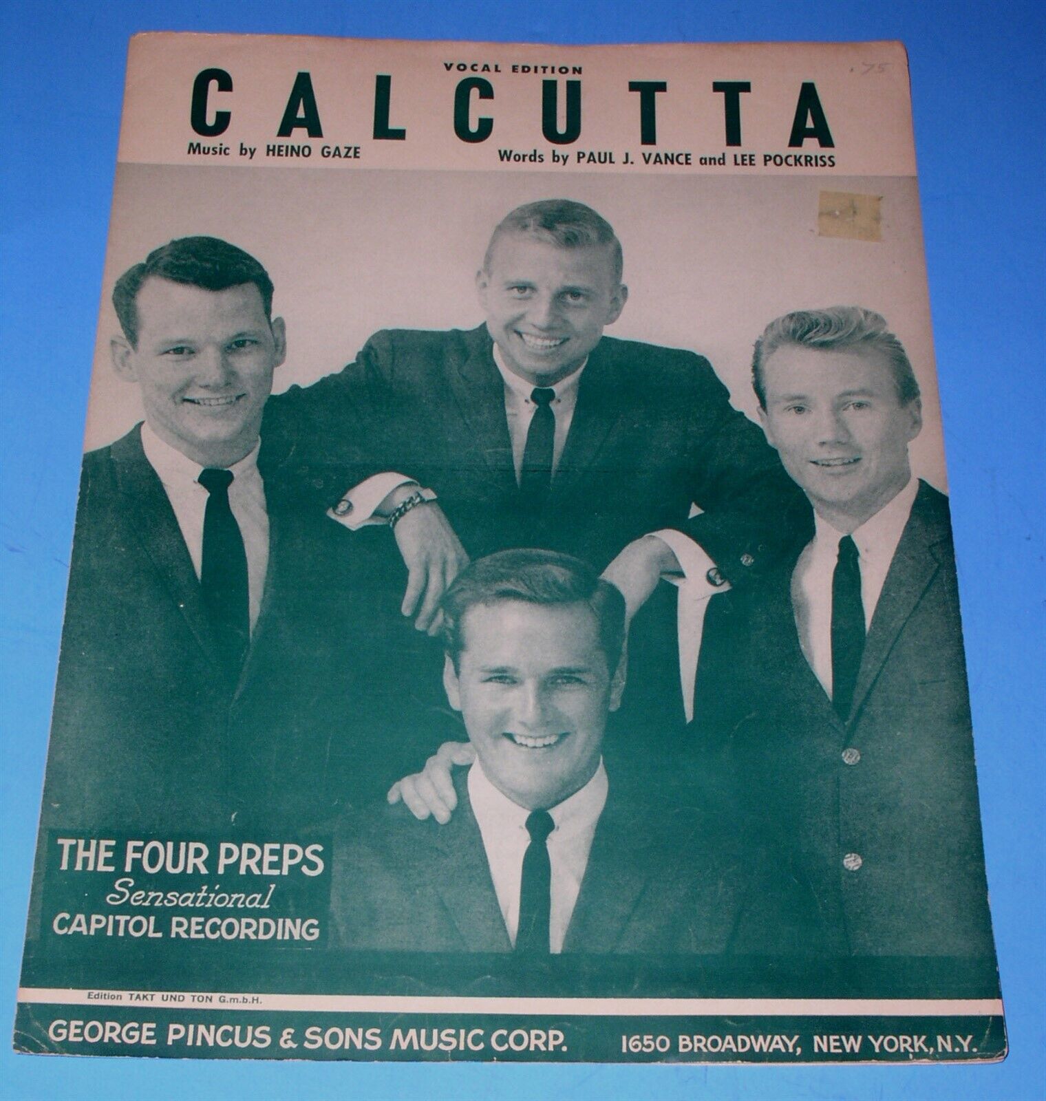 The Four Preps Sheet Music Calcutta Vintage 1960 George Pincus & Sons ...