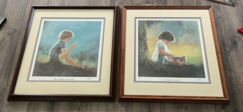Donald Dolan “Erik & Dandelion” & “By Myself” Large Framed Signed ...
