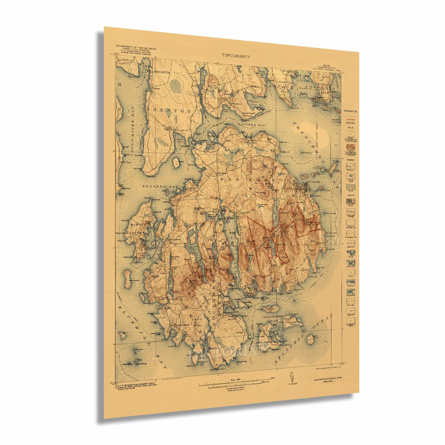 HISTORIX Vintage 1922 Acadia National Park Map - 18x24 Inch Vintage Map ...