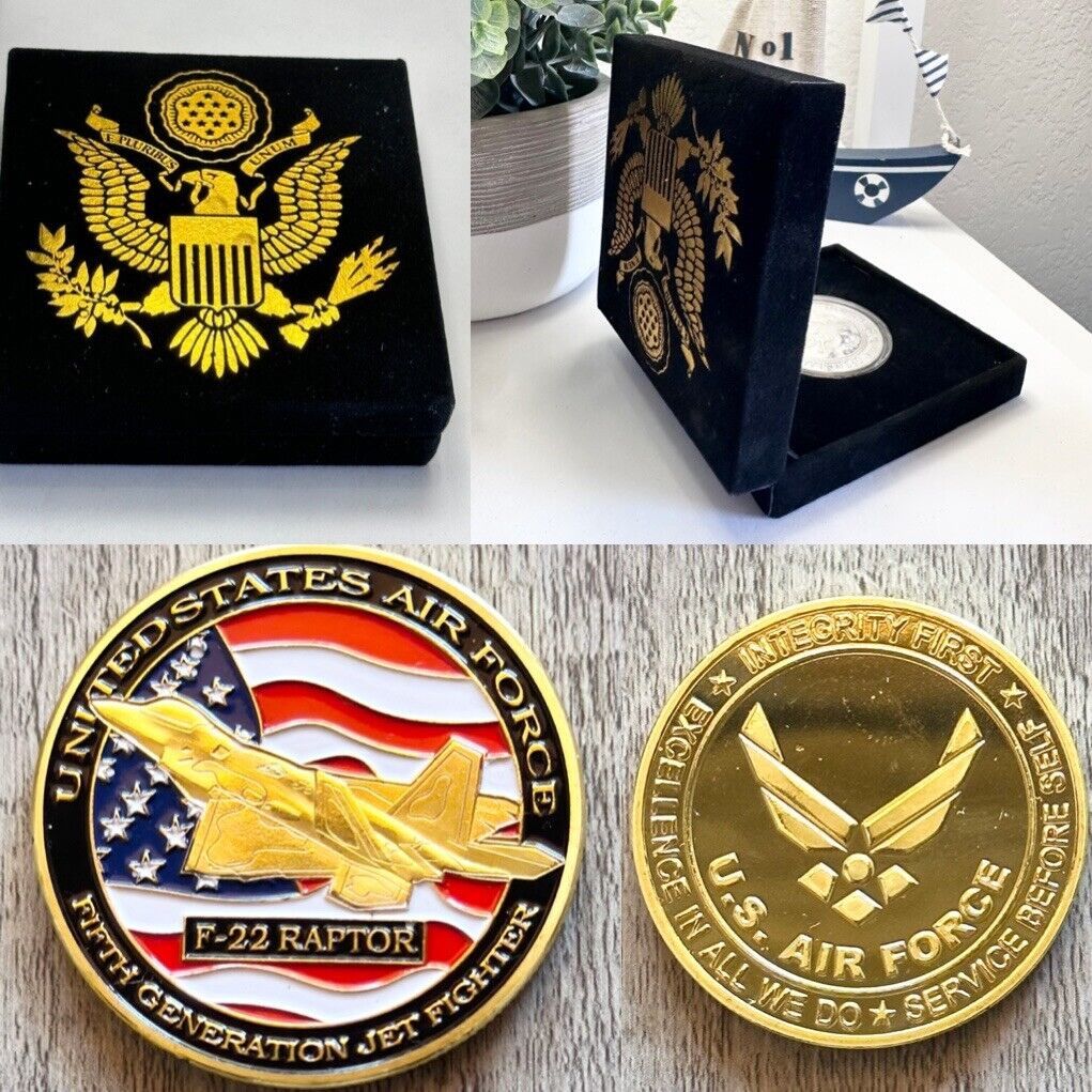 U S AIR FORCE F-22 RAPTOR Challenge Coin with special velvet case ...
