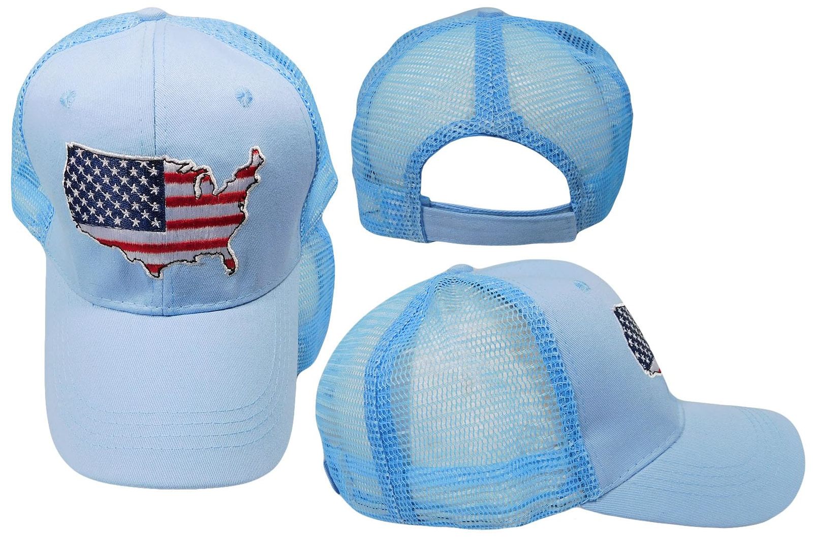 USA United States Map Light Blue Mesh Cotton Adjustable Embroidered Cap ...