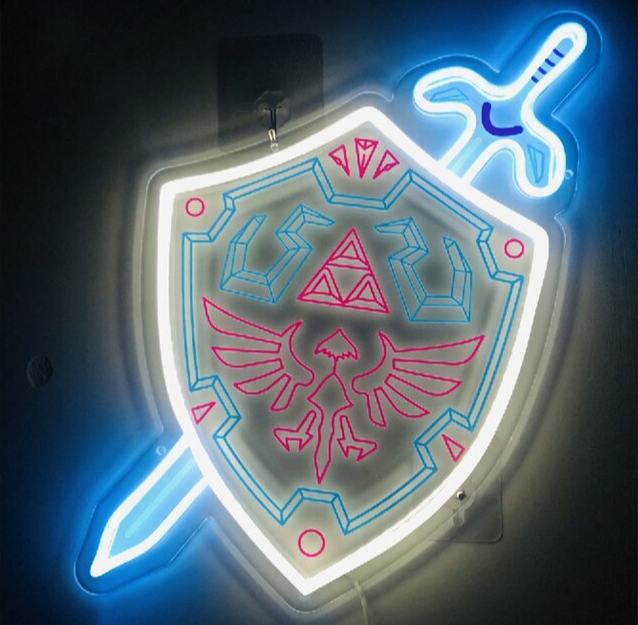Custom Legend of Zelda neon light, Hylian shield Master Sword wall lamp ...