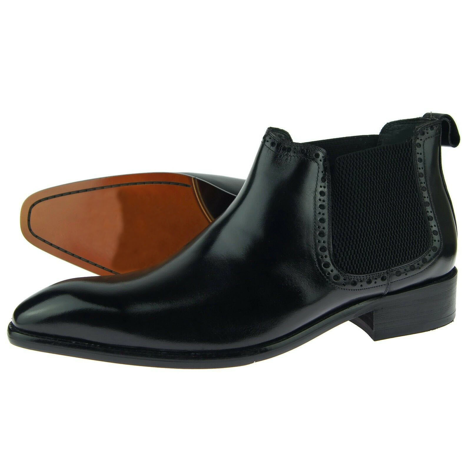 Chelsea Handmade Black Patina Slip On Elastic Panel Men Leather Pull ...