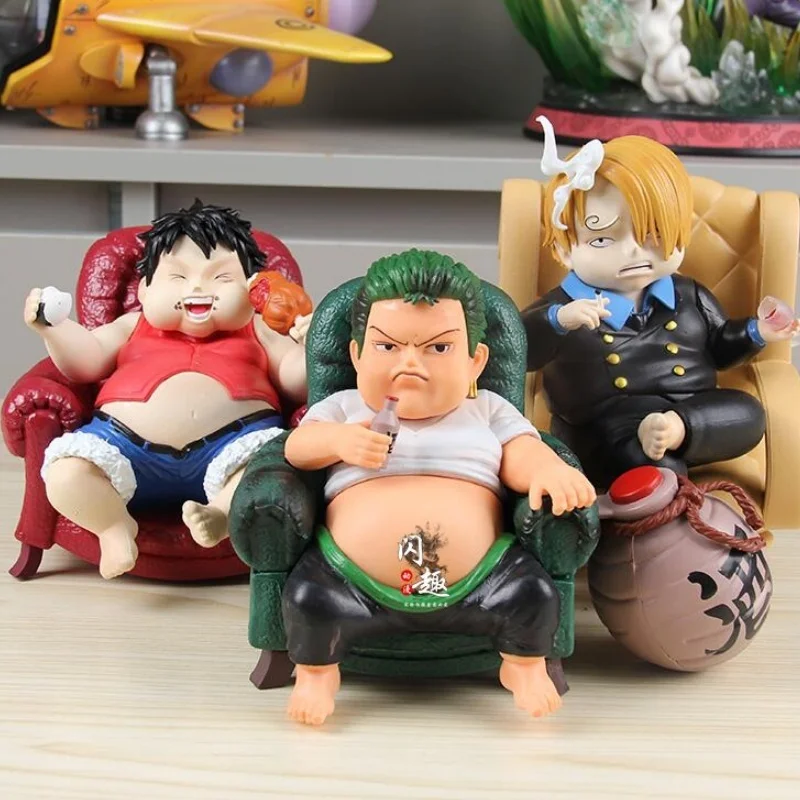 New One Piece Anime Figures Fat Zoro Luffy Sanji Figure 15cm Pvc ...