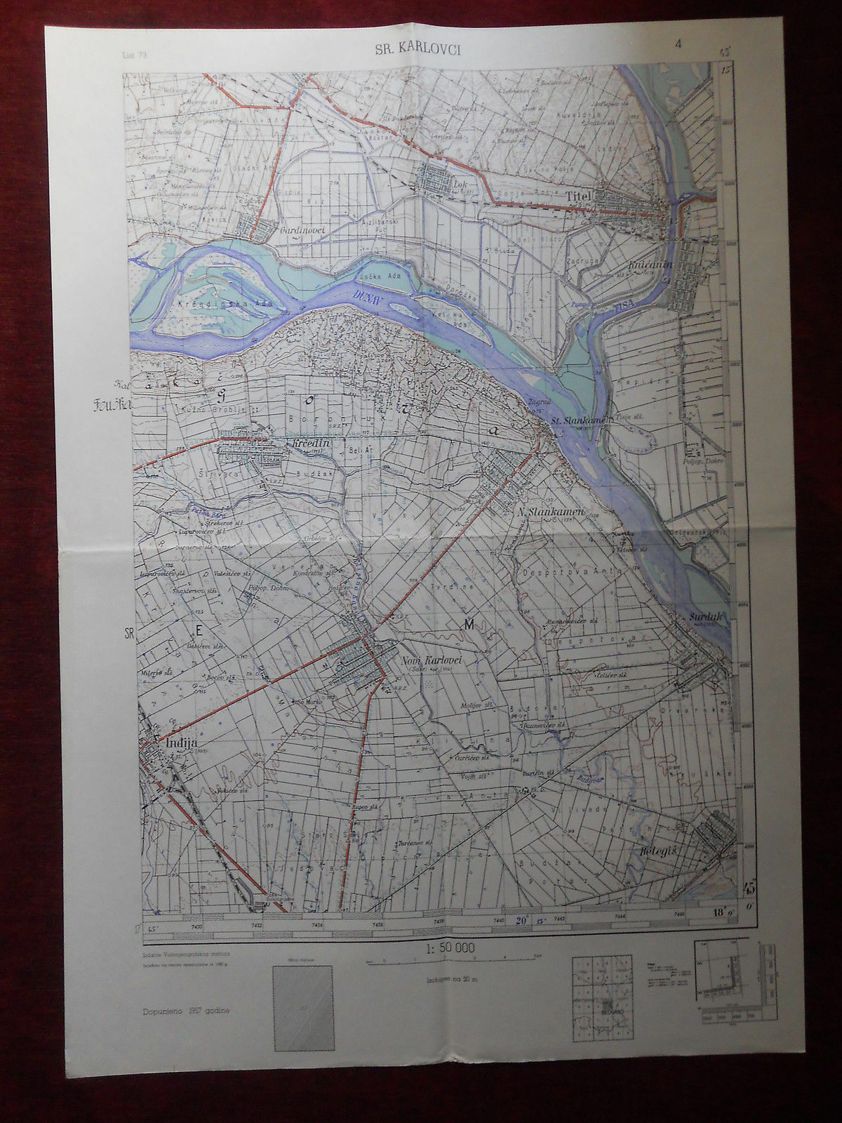 1957 Original Military Topographic Map Sremski Karlovci Slankamen Donau ...
