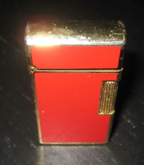 GS KING Luxury Art Deco GOLD Red Tone Lift arm Side Roller Gas Butane ...