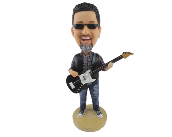 Custom Bobblehead Rockstar Holding A Guitar - Musicians & Arts Strings ...
