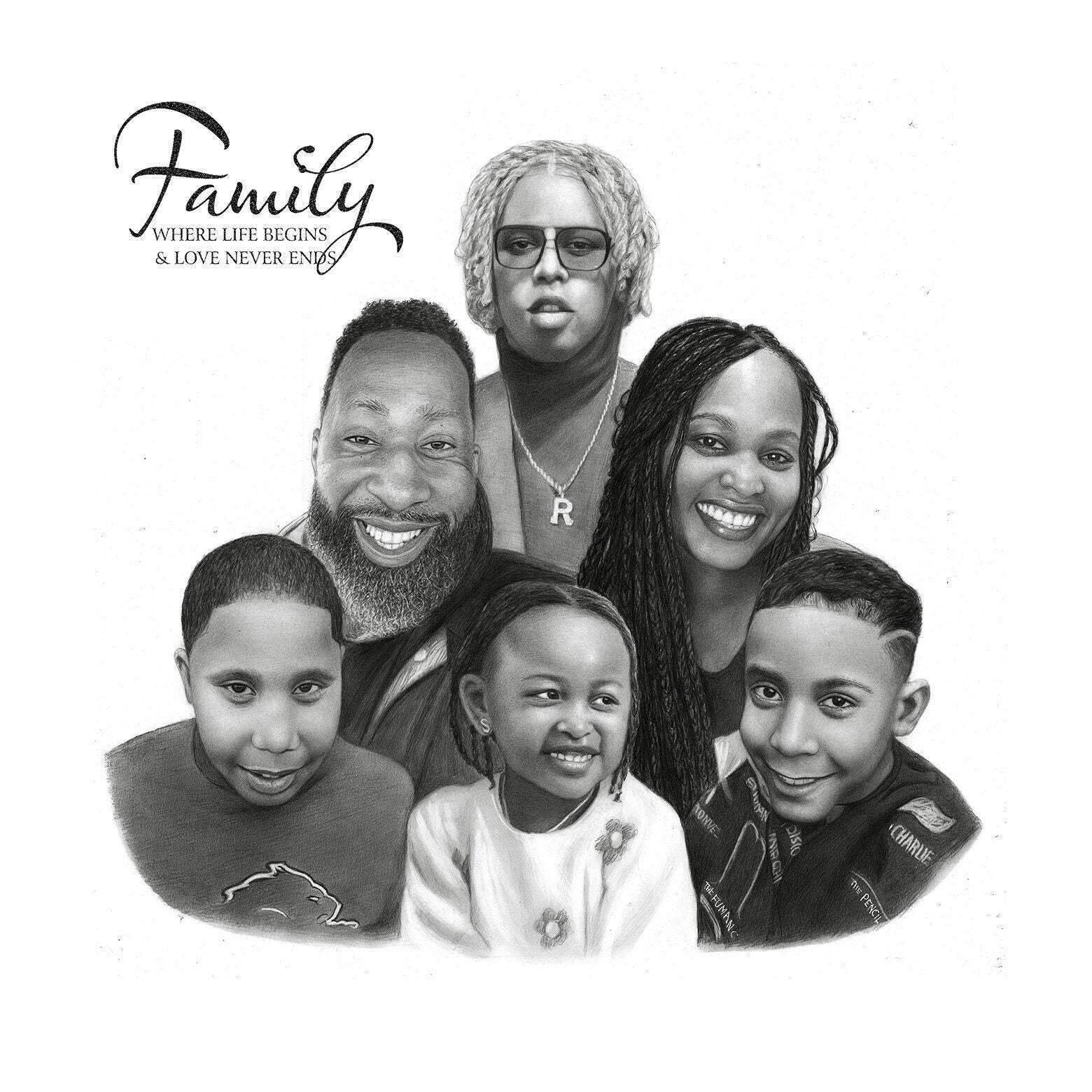 family Portrait Drawing, Drawing Portrait from a photo, Graphite Pencil ...