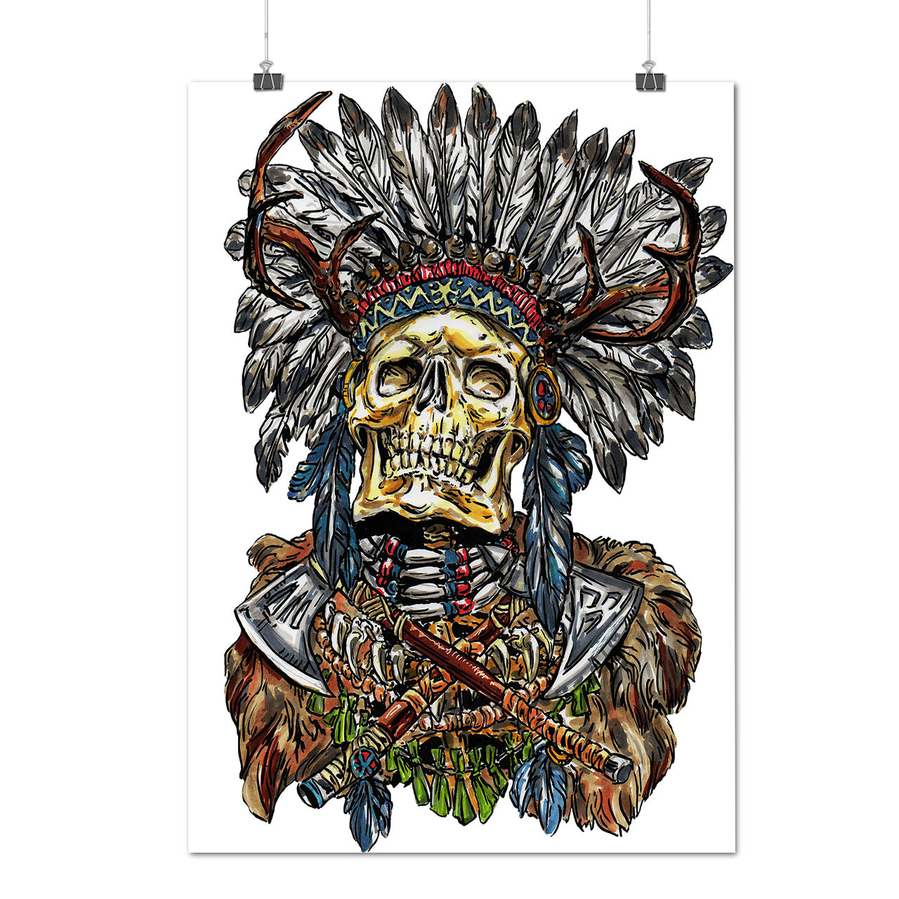 Native Metal Badass Skull Native Face Matte/Glossy Poster A0 A1 A2 A3 ...