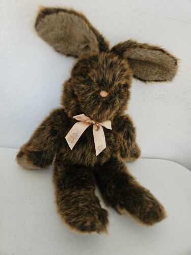 Commonwealth Bunny Rabbit Plush Stuffed Animal Brown Shaggy Fur Pink Bow Nose - Other
