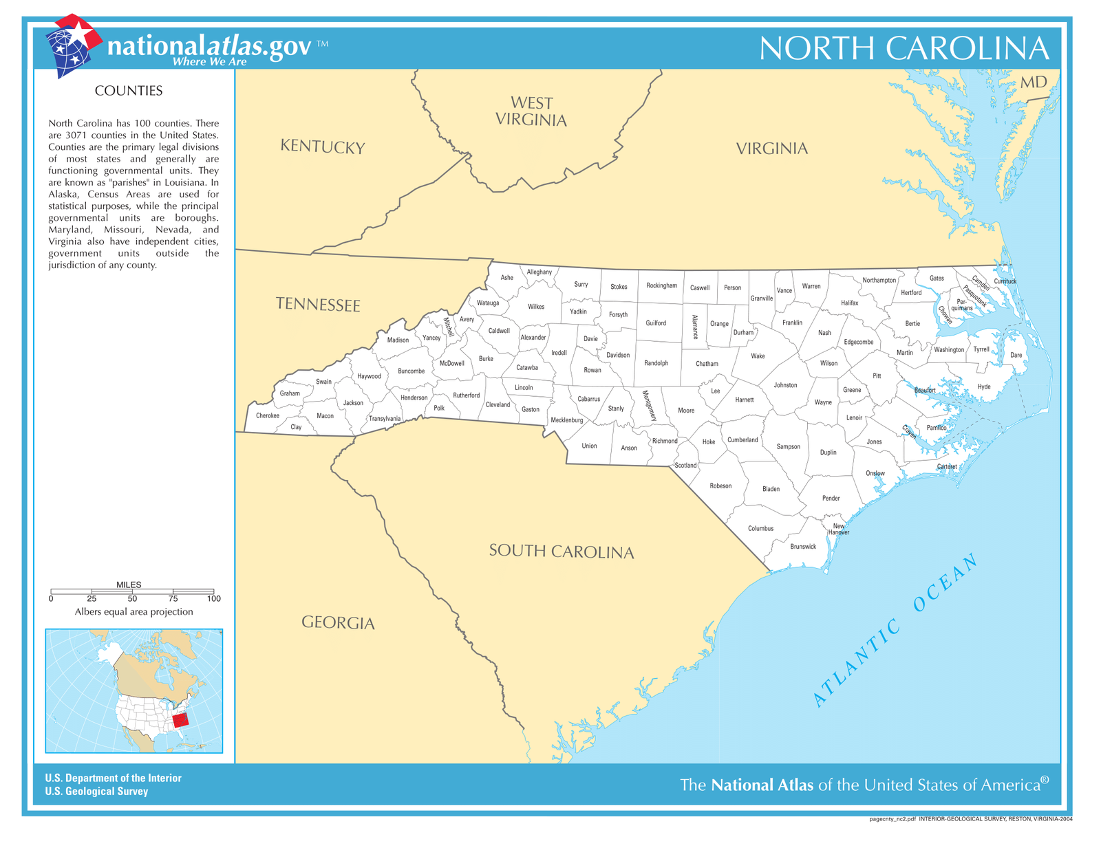 North Carolina State Counties Laminated Wall Map - Maps & Atlases