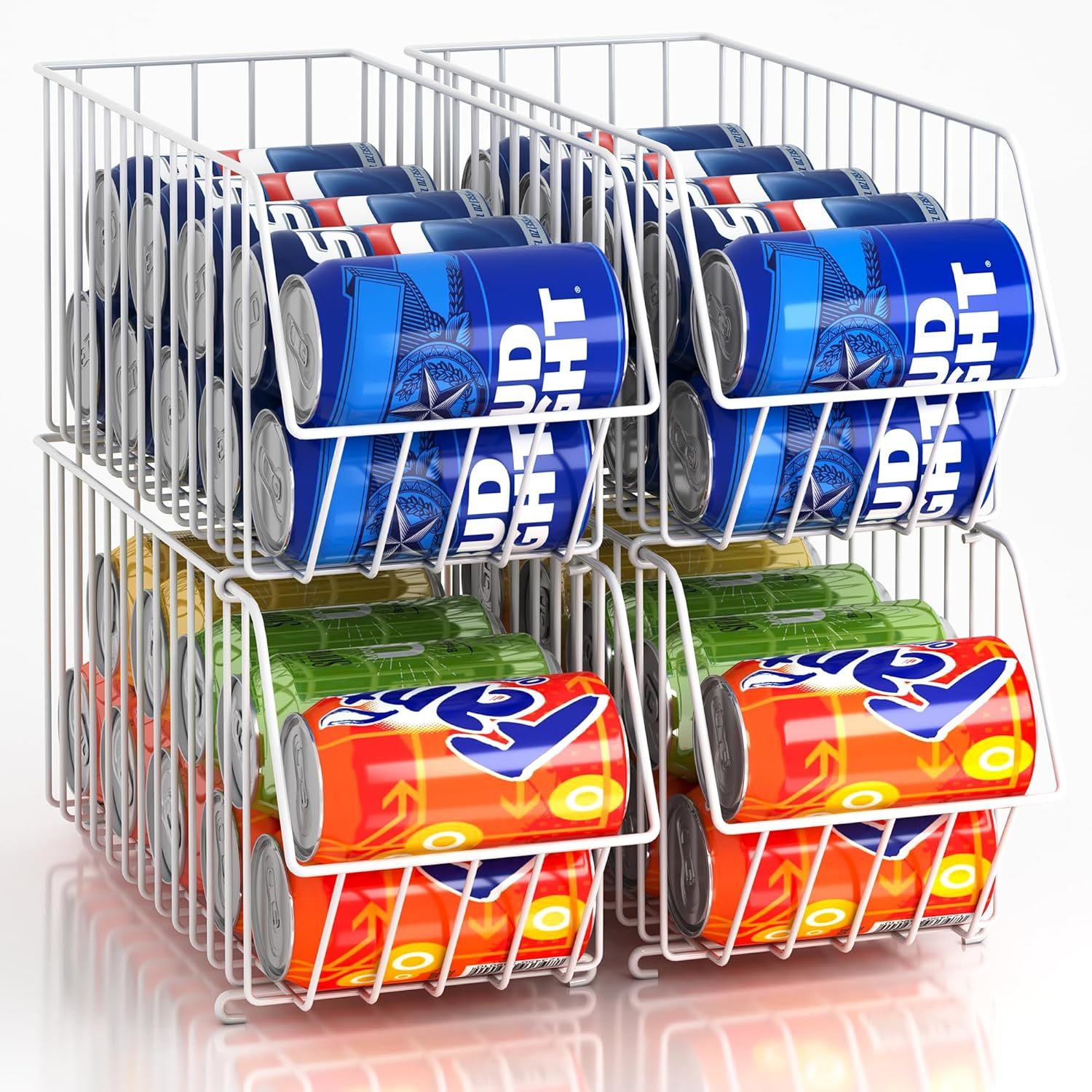 4 Tier Stackable Can Organizer For Pantry, Canned Goods, White, 4-Pack ...