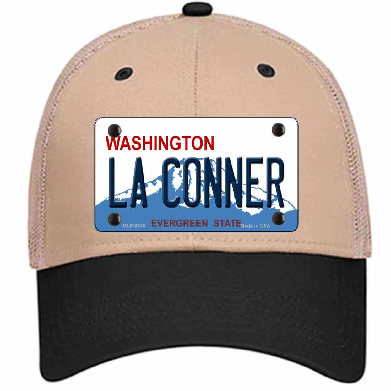 La Conner Washington Novelty Khaki Mesh License Plate Hat - Hats