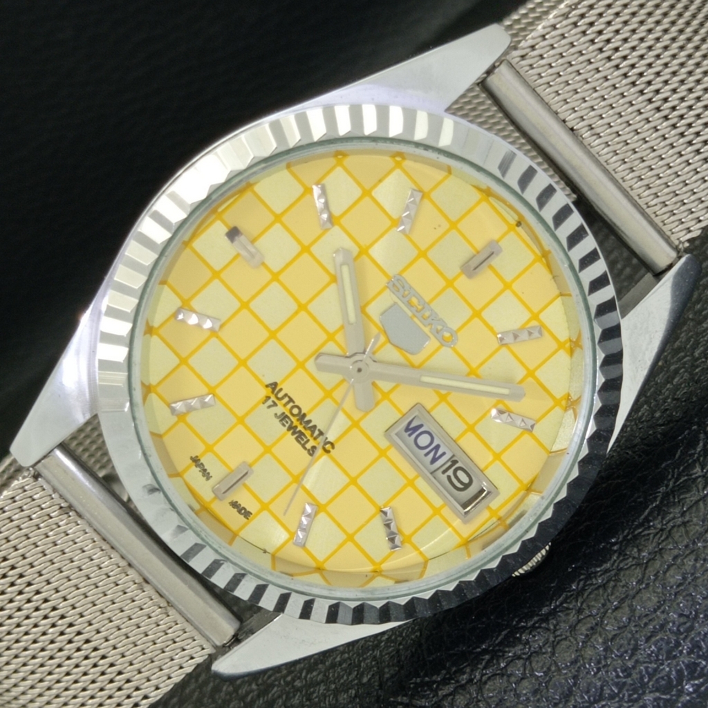 SEIKO 5 AUTOMATIC MENS REFURBISHED WATCH JAPAN MADE YELLOW DIAL CUSTOM ...