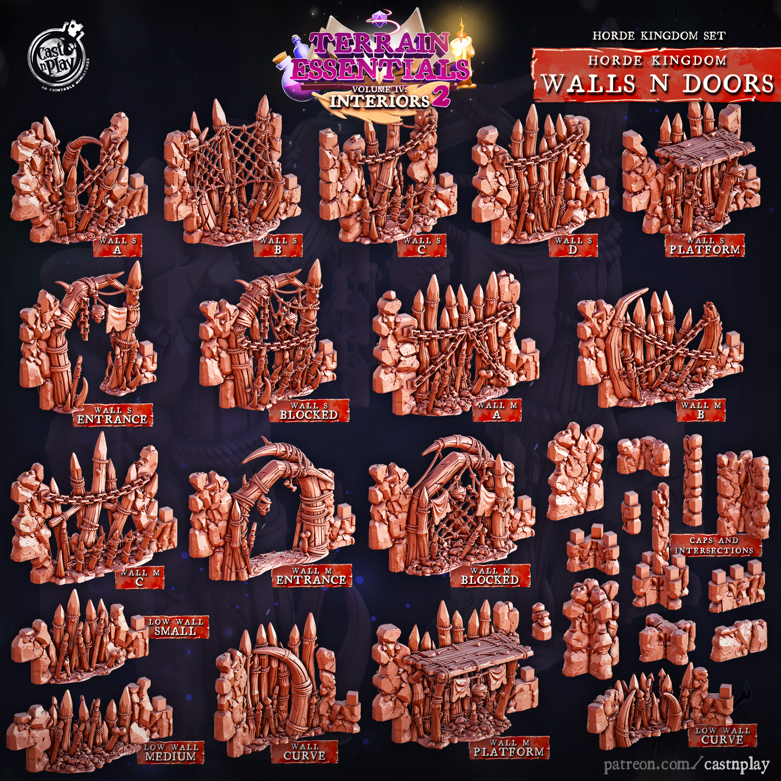3D Printed Cast n Play Horde Kingdom Walls and Doors Set 28mm 32mm D&D ...