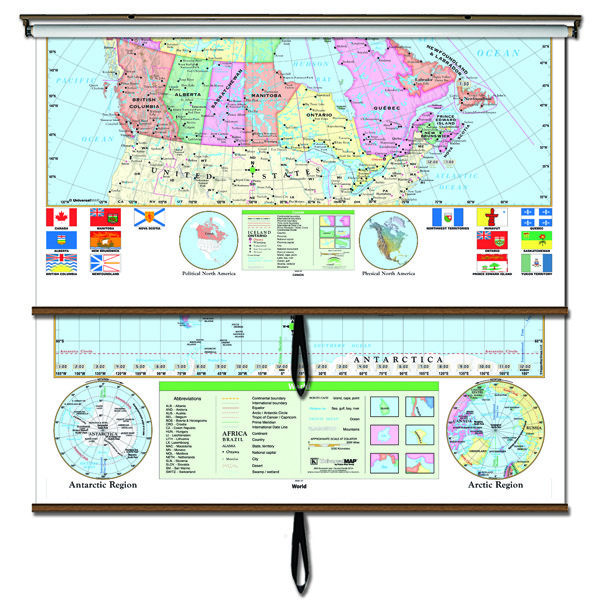 Canada/World Essential Combo Classroom Wall Map on Roller w/ Backboard ...