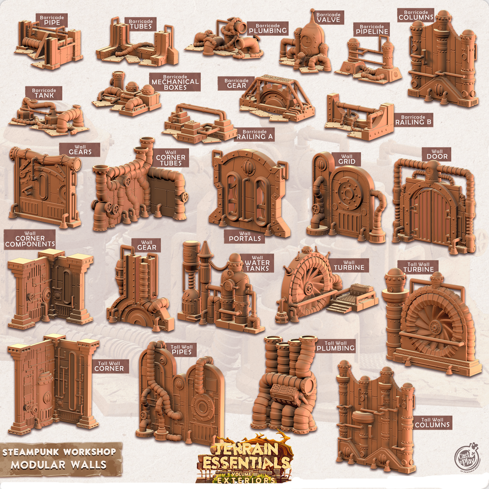 3D Printed Cast n Play Terrain Essentials - Steampunk Workshop Modular ...