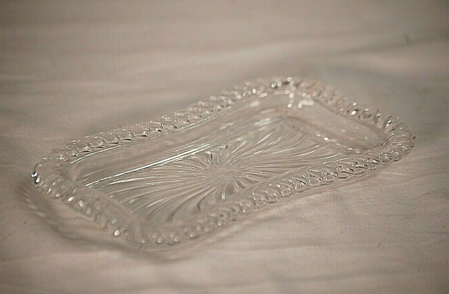 Rectangle Relish Tray Nut Dish Clear Rope Glass Edge Wavy Designs ...