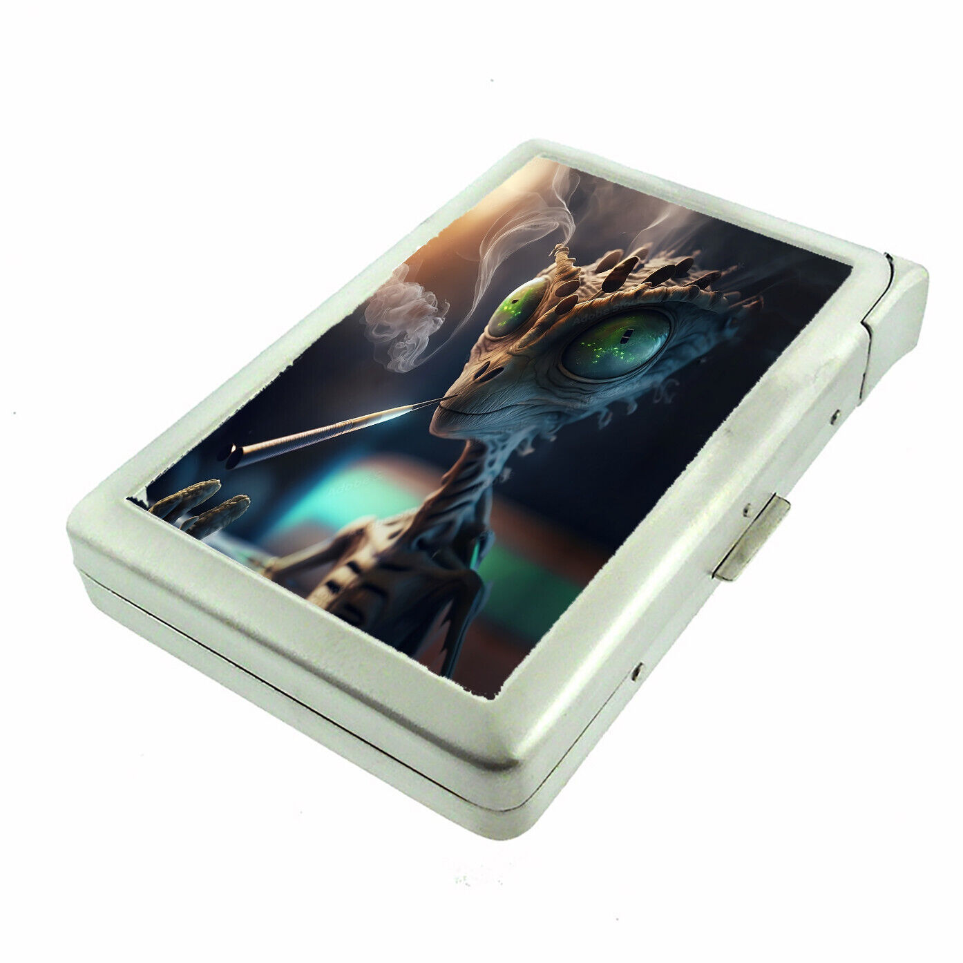 Funny Smoking Alien L15 Cigarette Case with Built in Lighter Metal ...