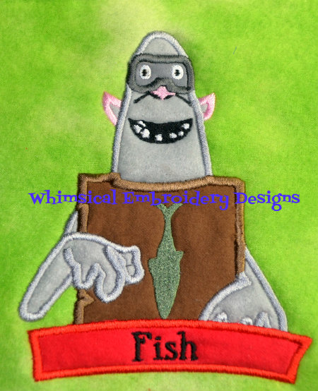 Box Trolls Fish Applique Machine Embroidery Design - Digital Art