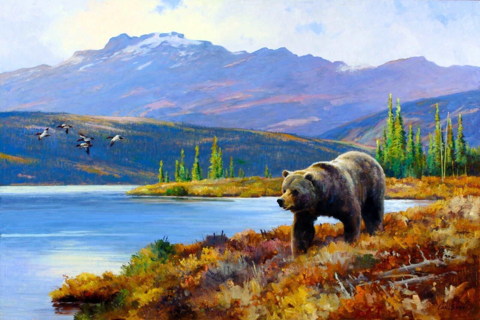 MOUNTAIN GRIZZLY BEAR WILDLIFE LAKE CUB CERAMIC TILE MURAL BACKSPLASH ...