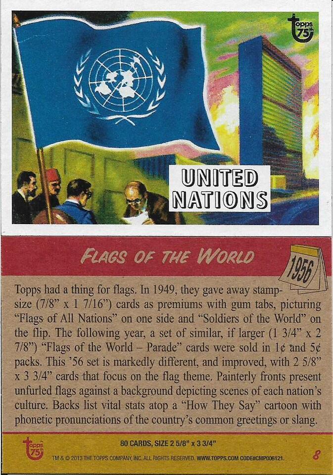 2013 Topps 75th Anniversary #8 Flags Of The World United Nations 1956 ...