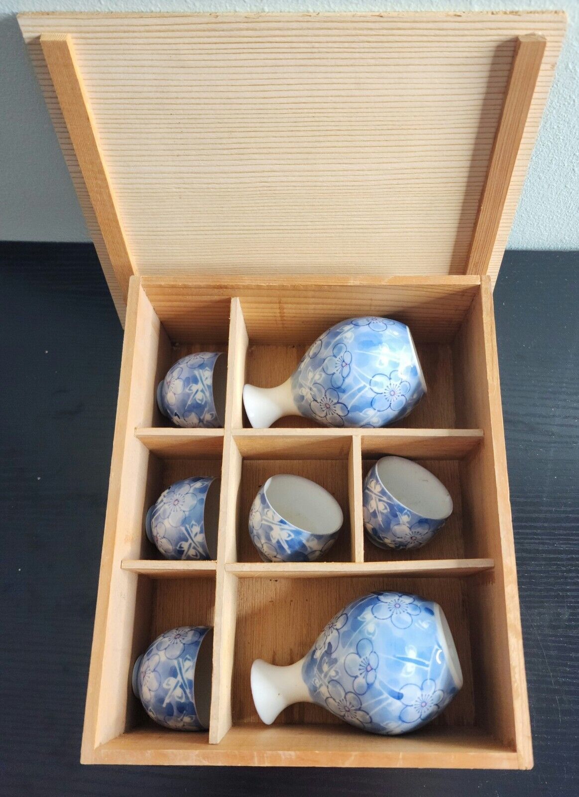 Vintage Sake Tea Set Blue Flowers Cobalt Blue Porcelain 5 Cups 2 ...