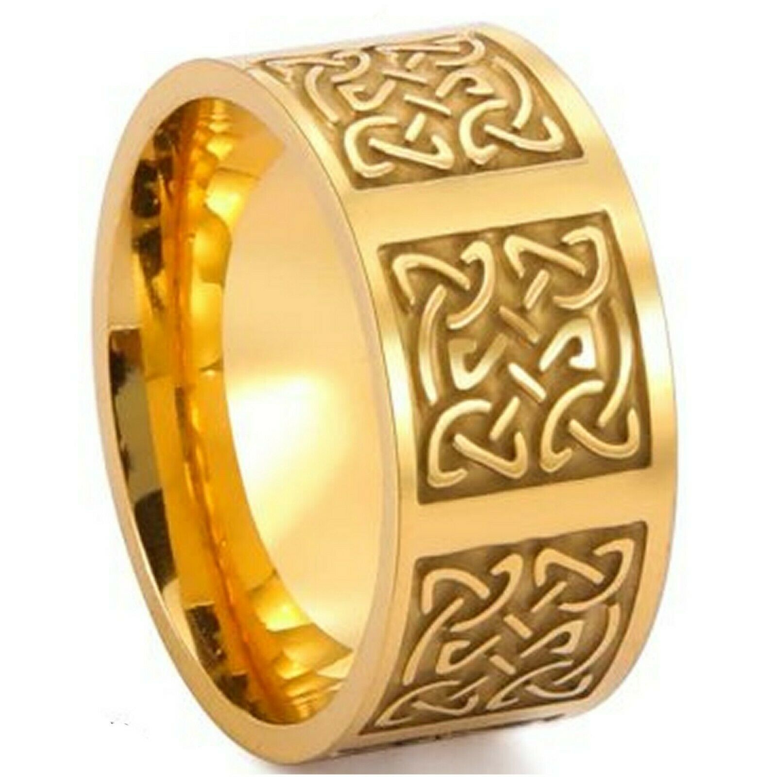 Gold Celtic Knotwork Ring Stainless Steel Norse Viking Wedding Band ...