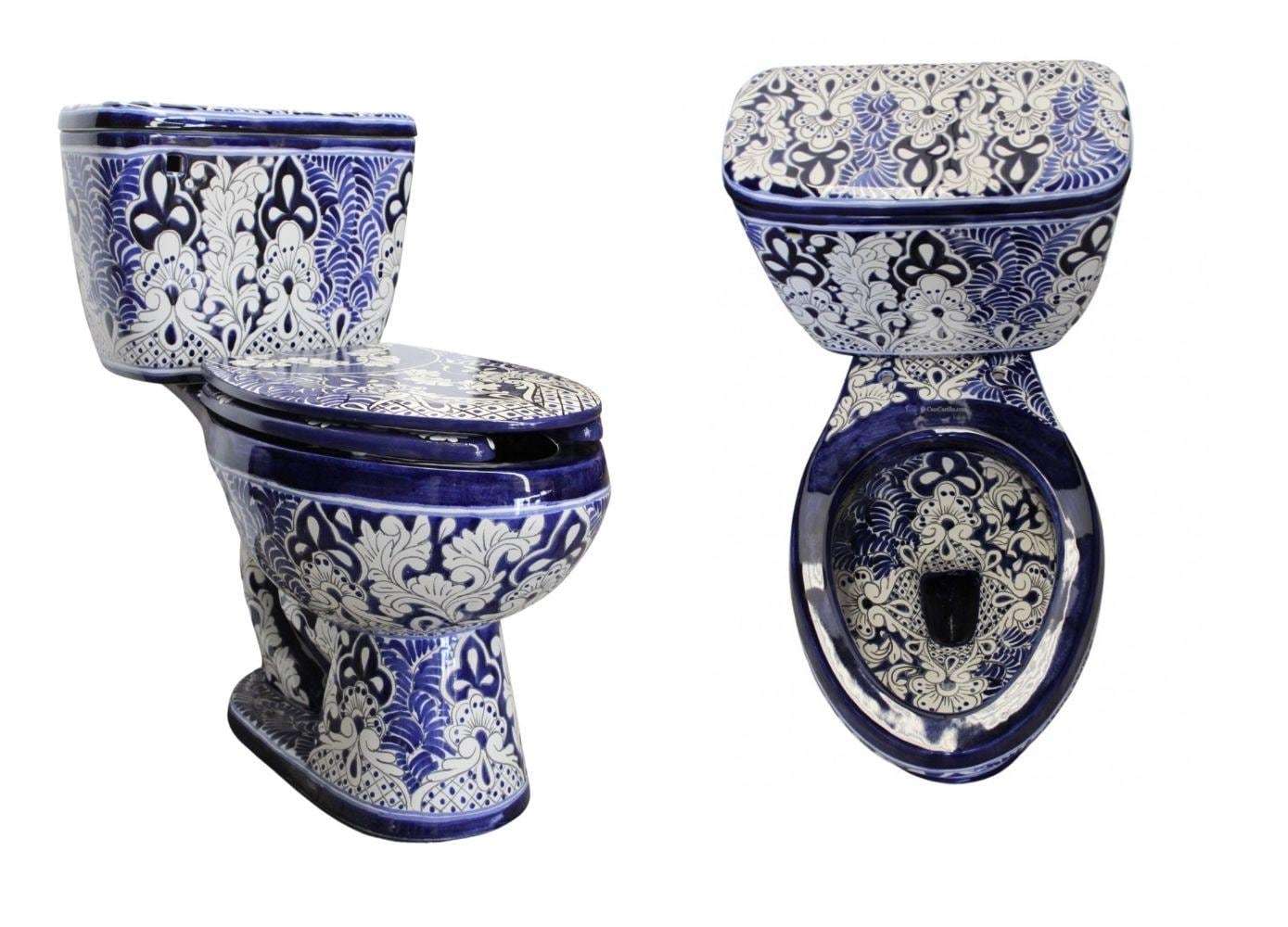 Mexican Toilet ELONGATED Comfort Height Hand Painted - Acapulco Azul ...