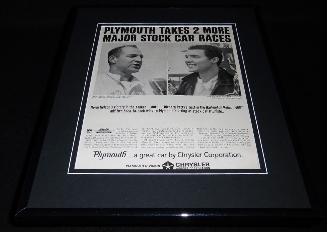 1966 Norm Nelson Richard Petty Plymouth 11x14 Framed ORIGINAL ...