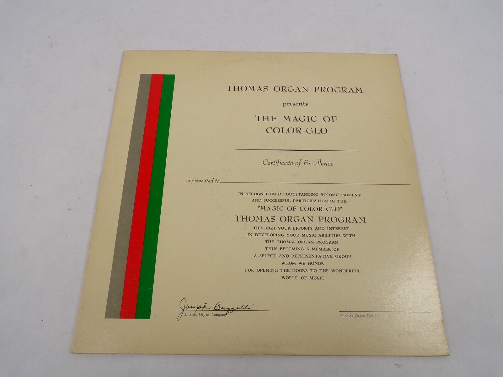Thomas Organ Program Presents The Magic Of Color-GLO Certificate Of Excellence - CDs