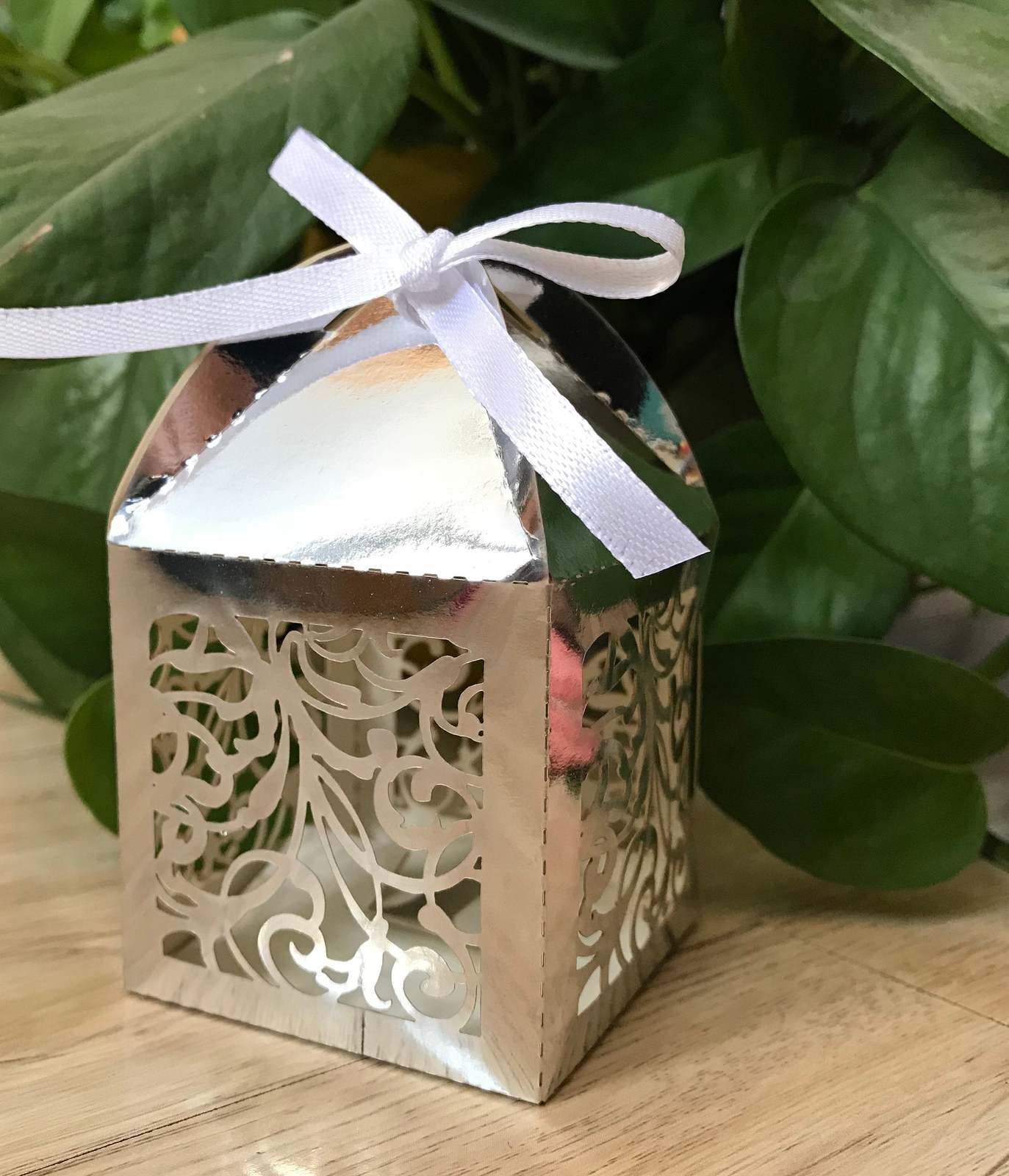 100pcs Metallic Silver Baptism Favor Boxes,Laser Cut Gift Box,Wedding ...