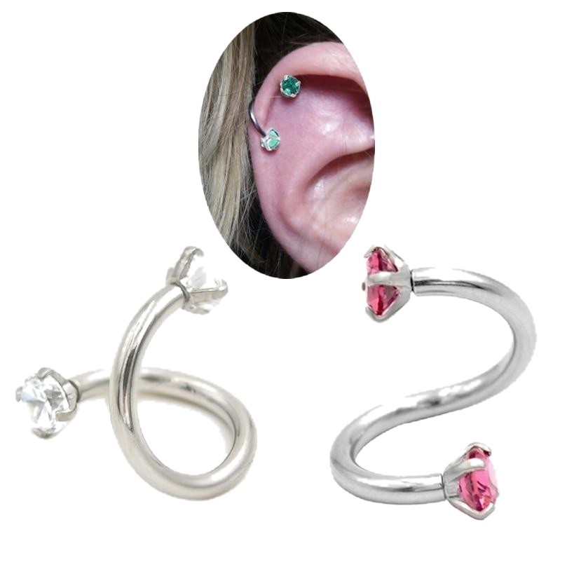 Starbeauty 1.2*8mm S Shape Round Gem Tragus Helix Piercing Oreja Labret ...