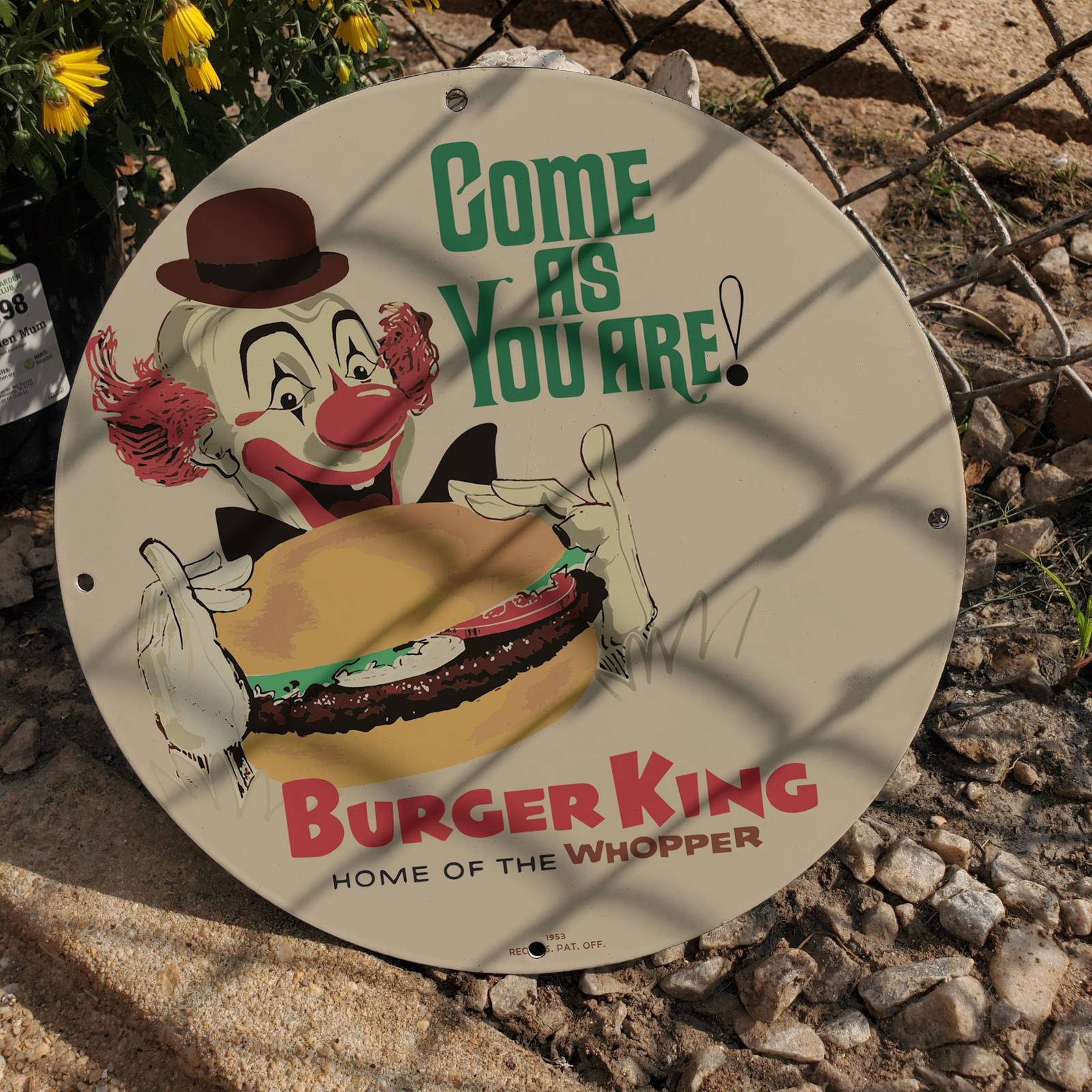Vintage 1953 Burger King ''Home Of The Whopper'' Porcelain Gas & Oil ...