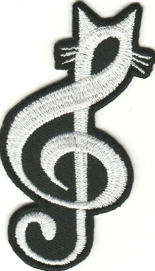 White Treble Clef Symbol Sign Music Note Patch 3 Inches Cat Embroidery ...