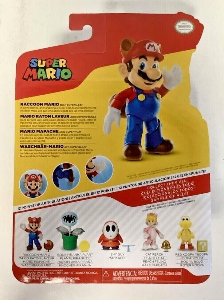 NEW Jakks Pacific 40560 World of Nintendo 4" Mario RACCOON MARIO W/LEAF ...