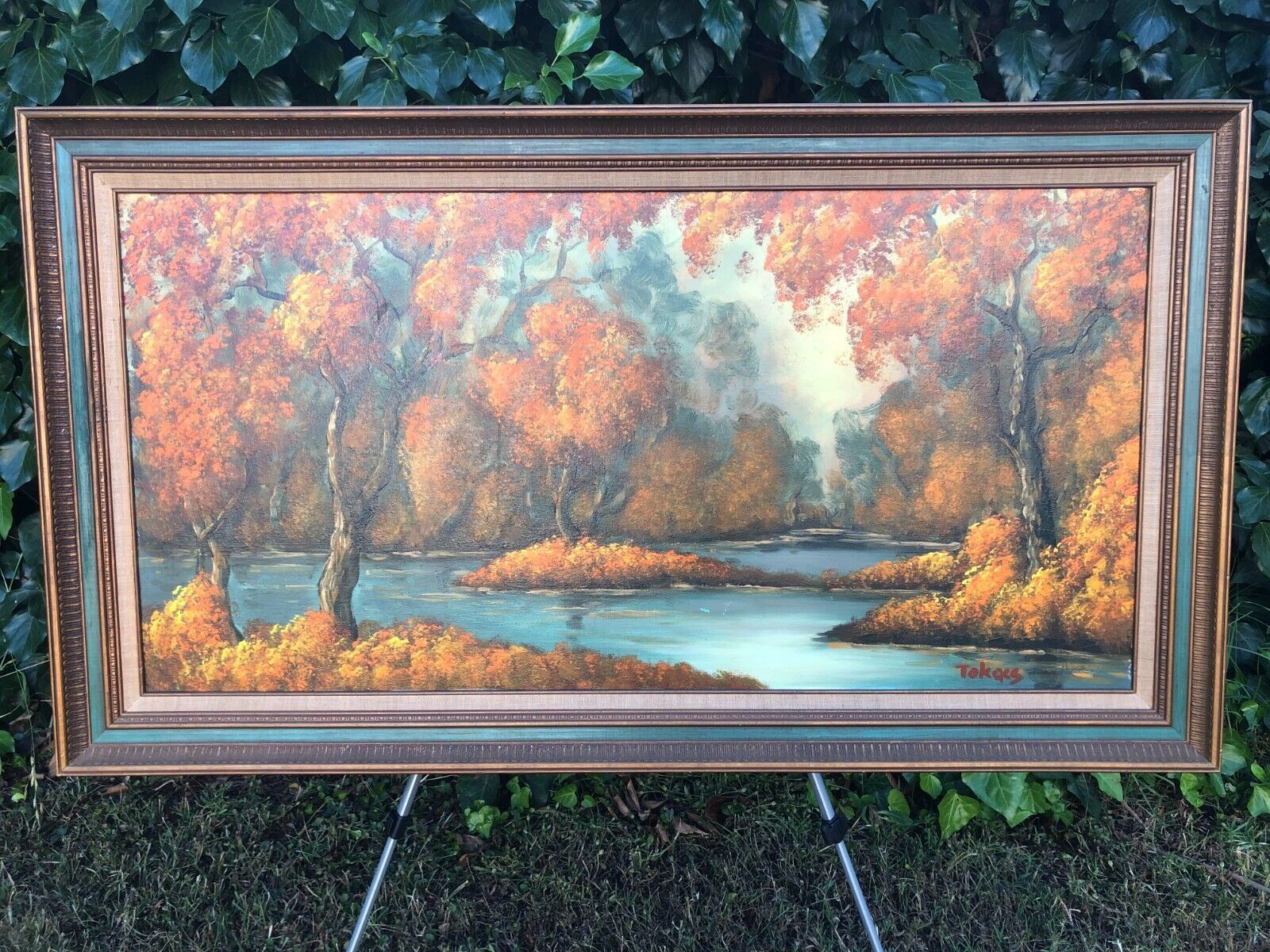 TAKACS Original 1960s IMPRESSIONIST MODERN AUTUMN RIVER SURREALIST ART ...