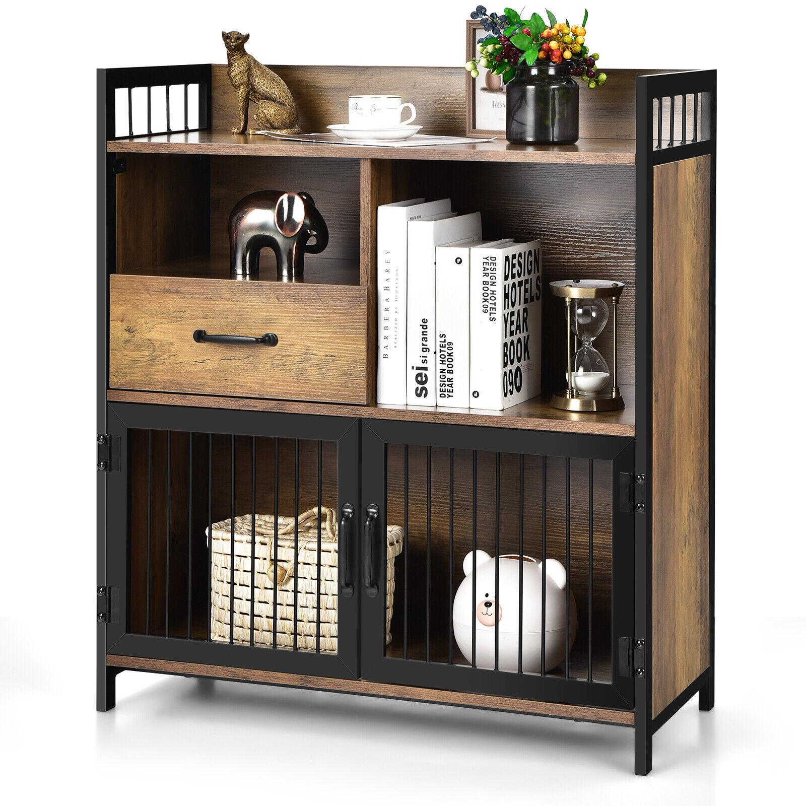 Costway Buffet Server Sideboard Kitchen Storage Cabinet w/ Steel Doors ...
