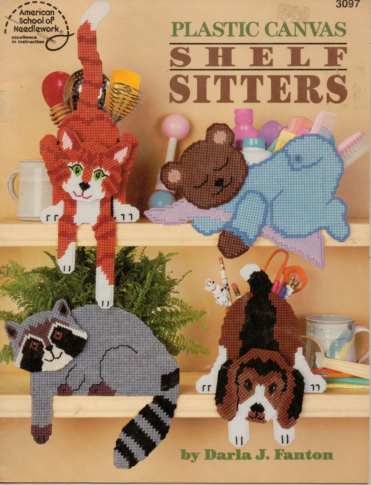 Plastic Canvas Shelf Sitter Storage Organizers Cat Puppy Teddy Bear Cow ...