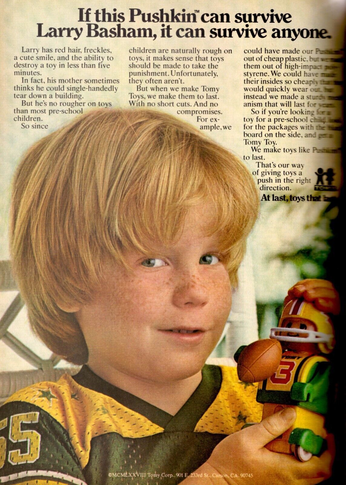 1979 Tomy Pushkin Toys Figurines Larry Basham Vintage Print Ad - 1970-79